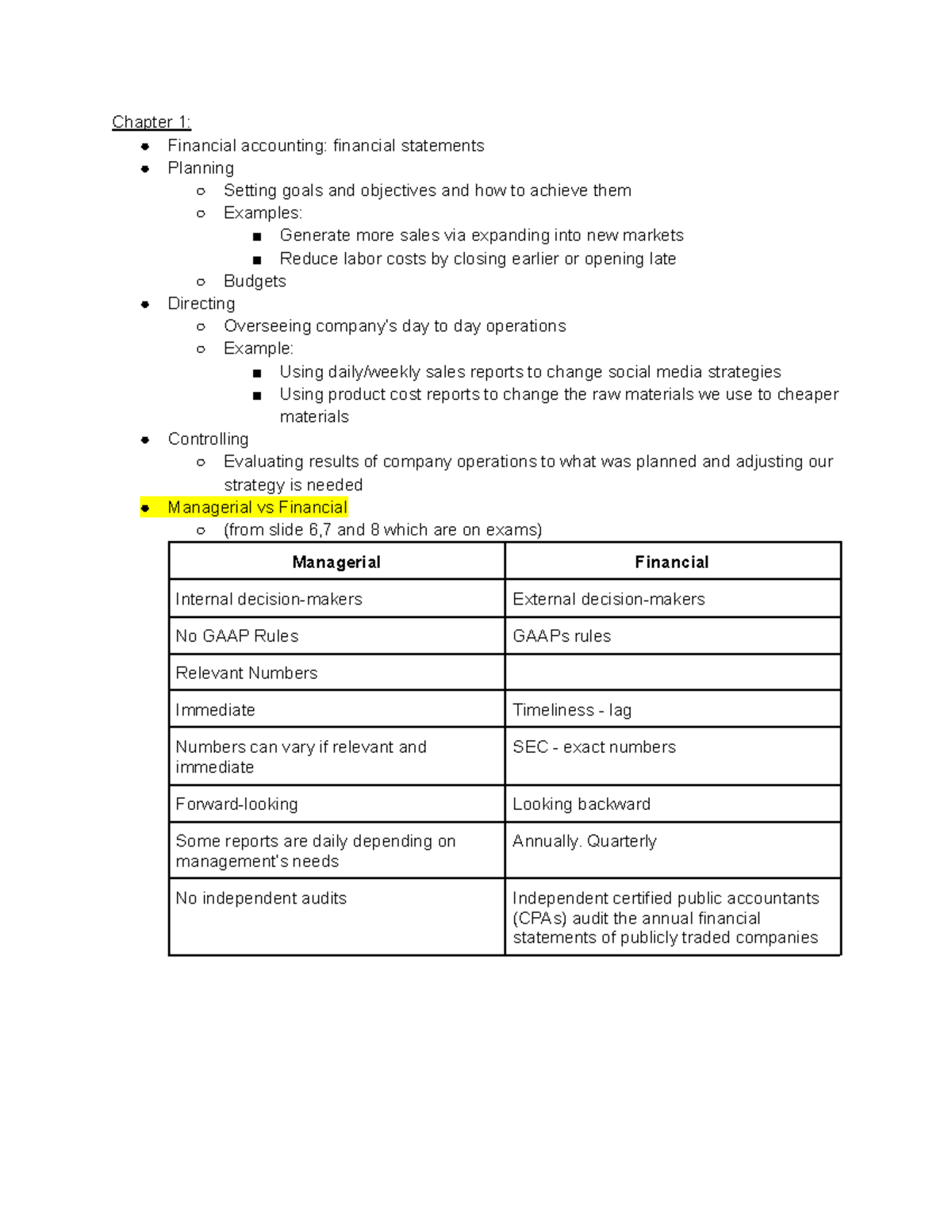 Managerial Accounting Notes - Chapter 1: Financial accounting ...