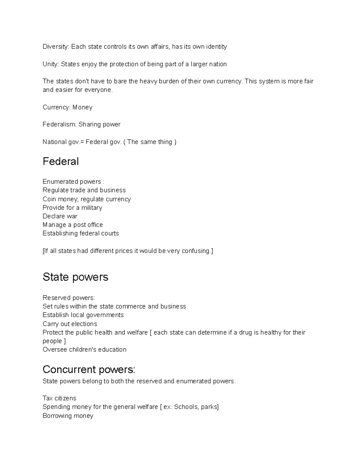 Copy of Notes for civics - Diversity: Each state controls its own ...