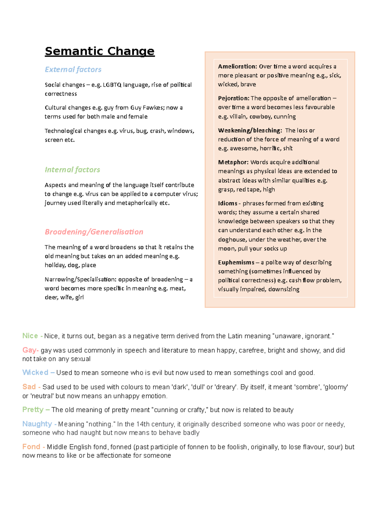 Semantic Change revision notes - Semantic Change External factors ...