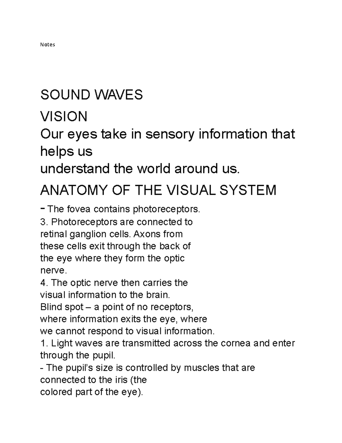 Document 116 - mind - Notes SOUND WAVES VISION Our eyes take in sensory ...