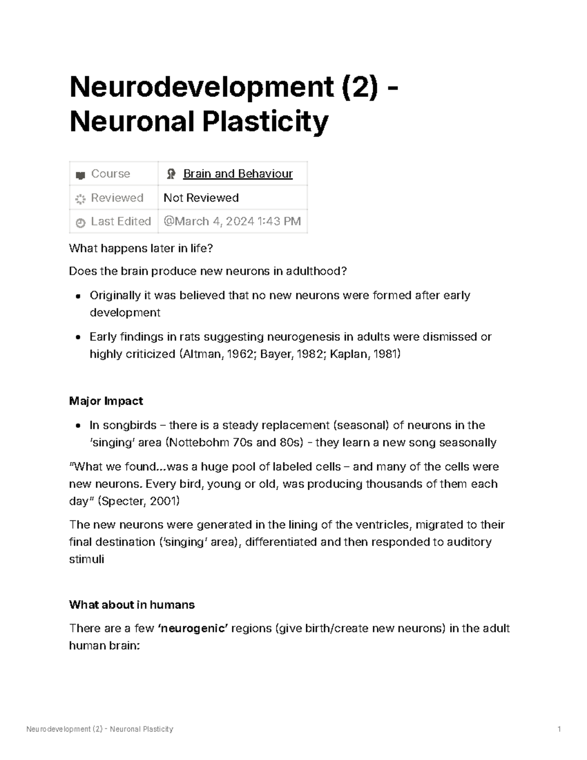 Neurodevelopment (2) - Neuronal Plasticity - . a huge pool of labeled cells – and many of the ...