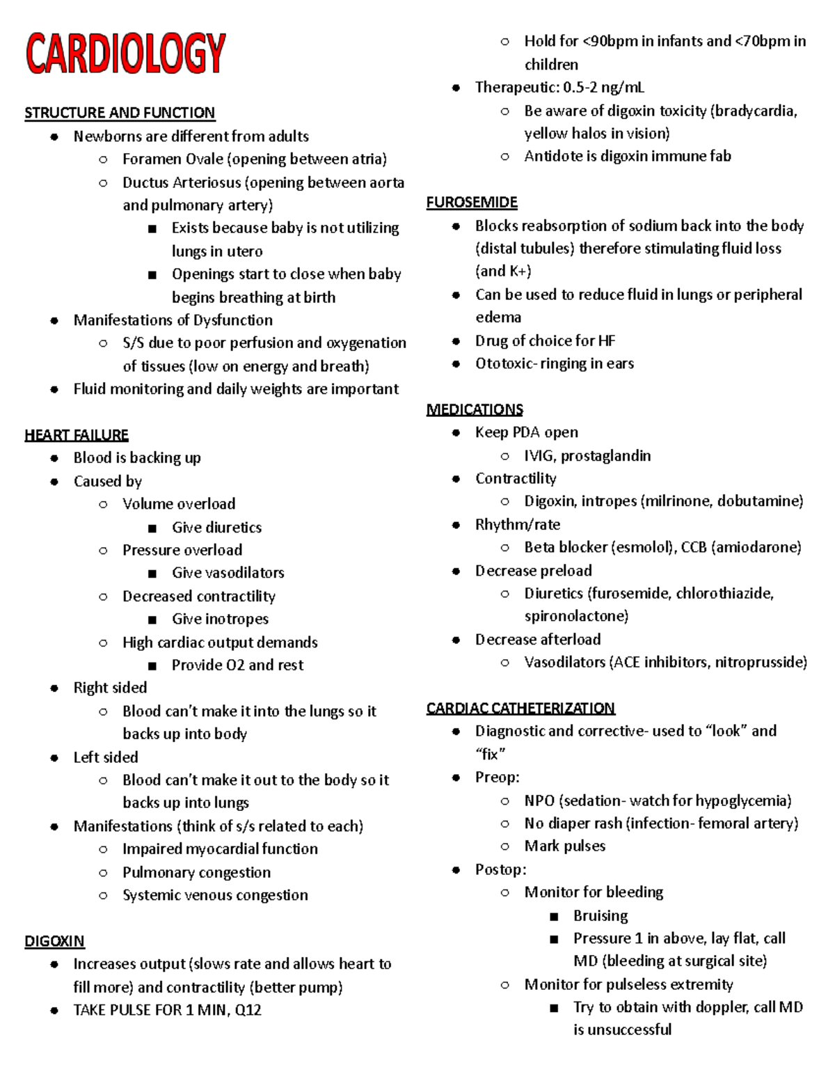 Peds Cardiology - cardio - STRUCTURE AND FUNCTION Newborns are ...