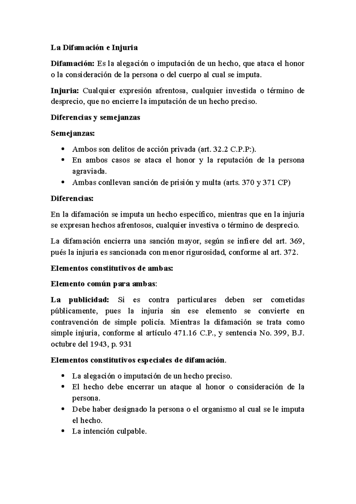 La Difamación e Injuria - La Difamación e Injuria Difamación: Es la ...
