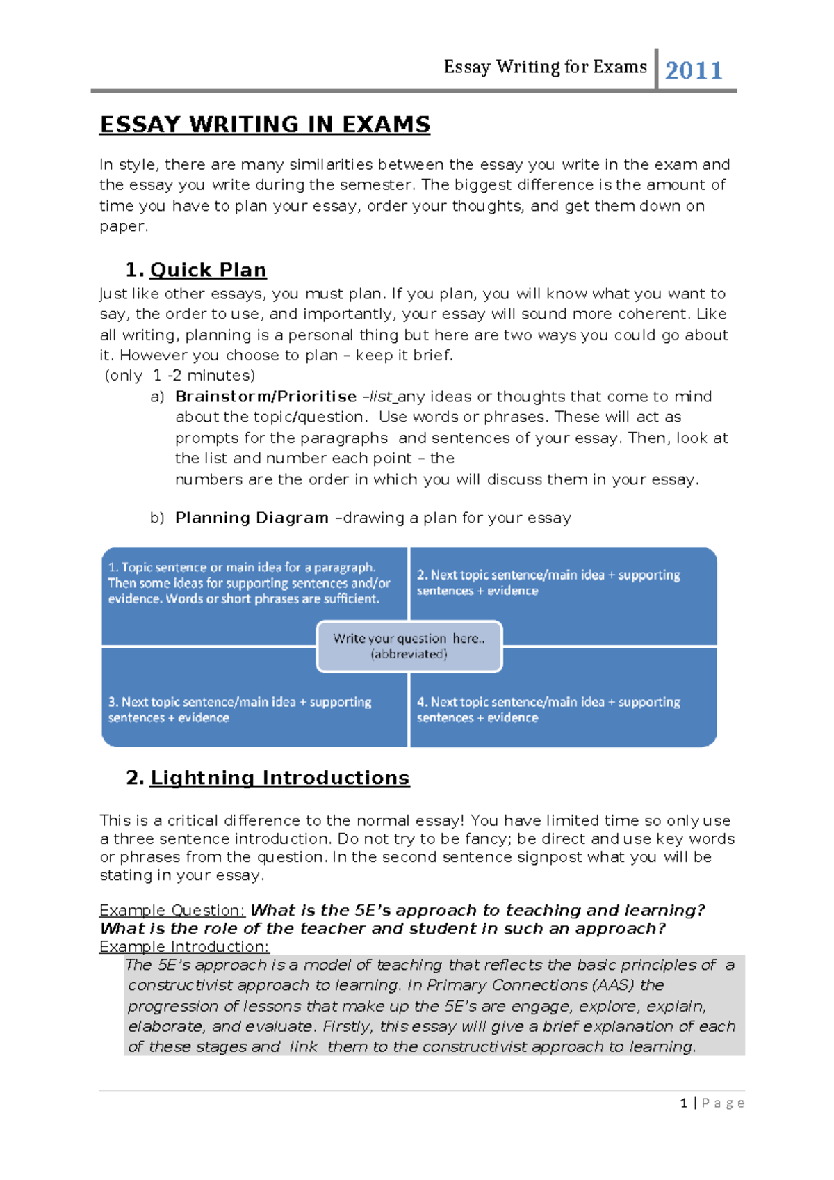 Essay writing in exams - ESSAY WRITING IN EXAMS In style, there are ...