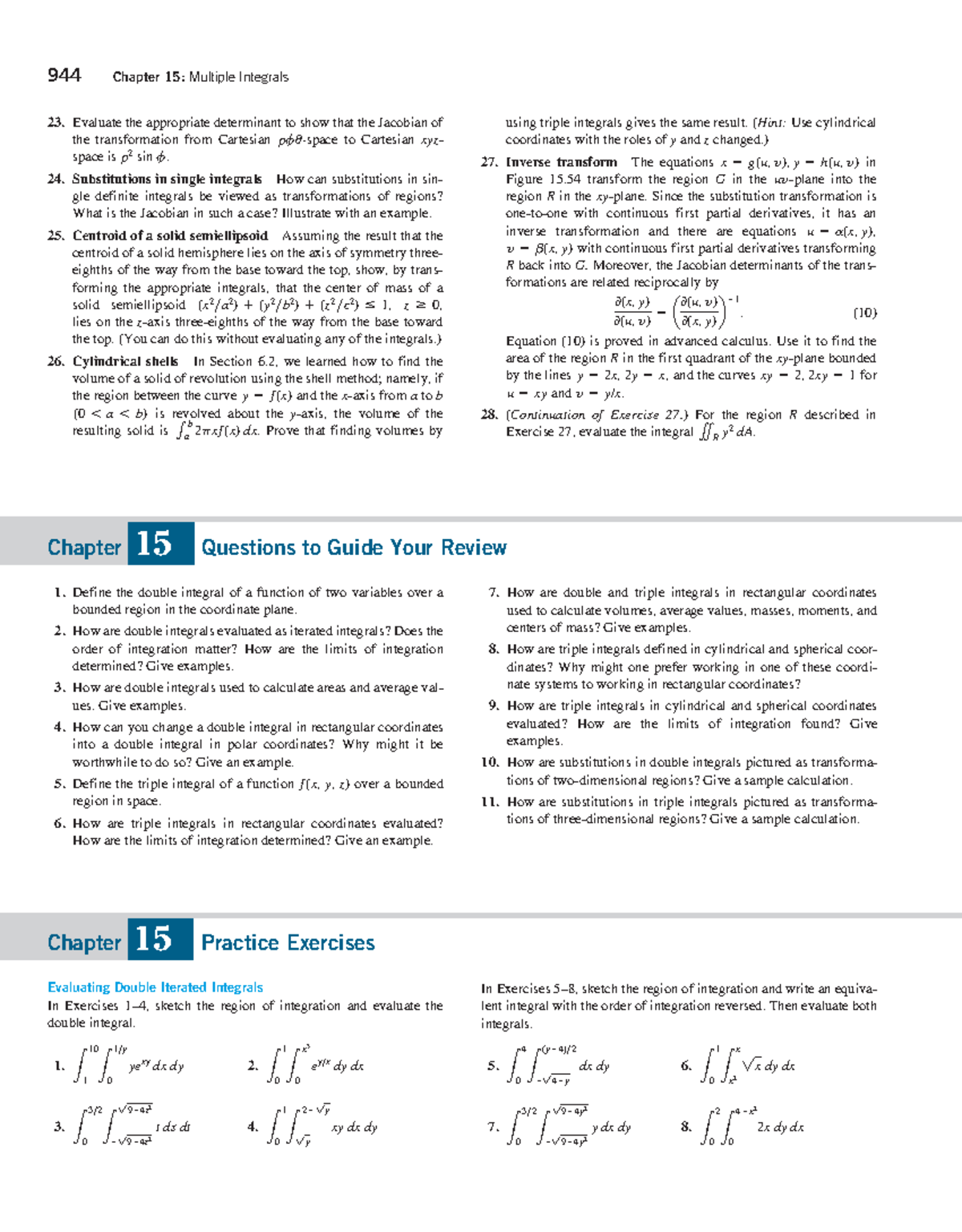 Math ch15-review - math work - 944 Chapter 15: Multiple Integrals Evaluate the appropriate - Studocu