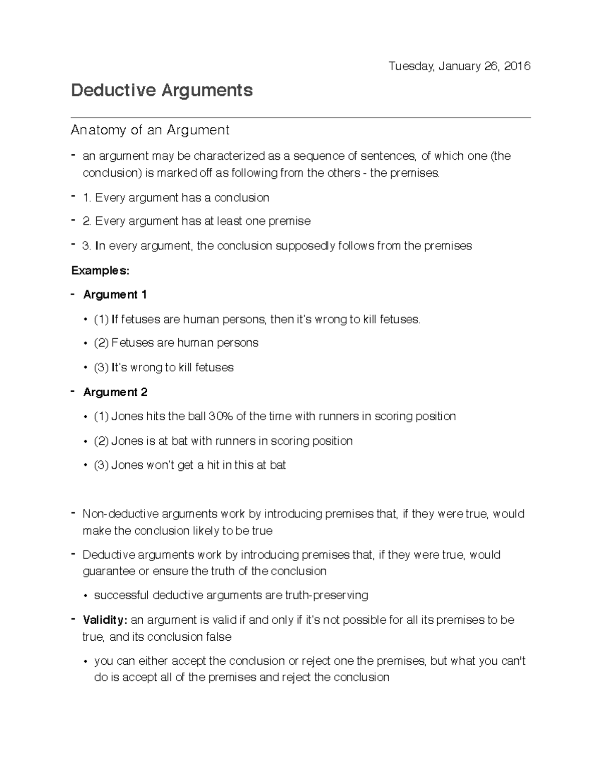 Deductive Arguments - Dr. Tuttle - Tuesday, January 26, 2016 Deductive ...