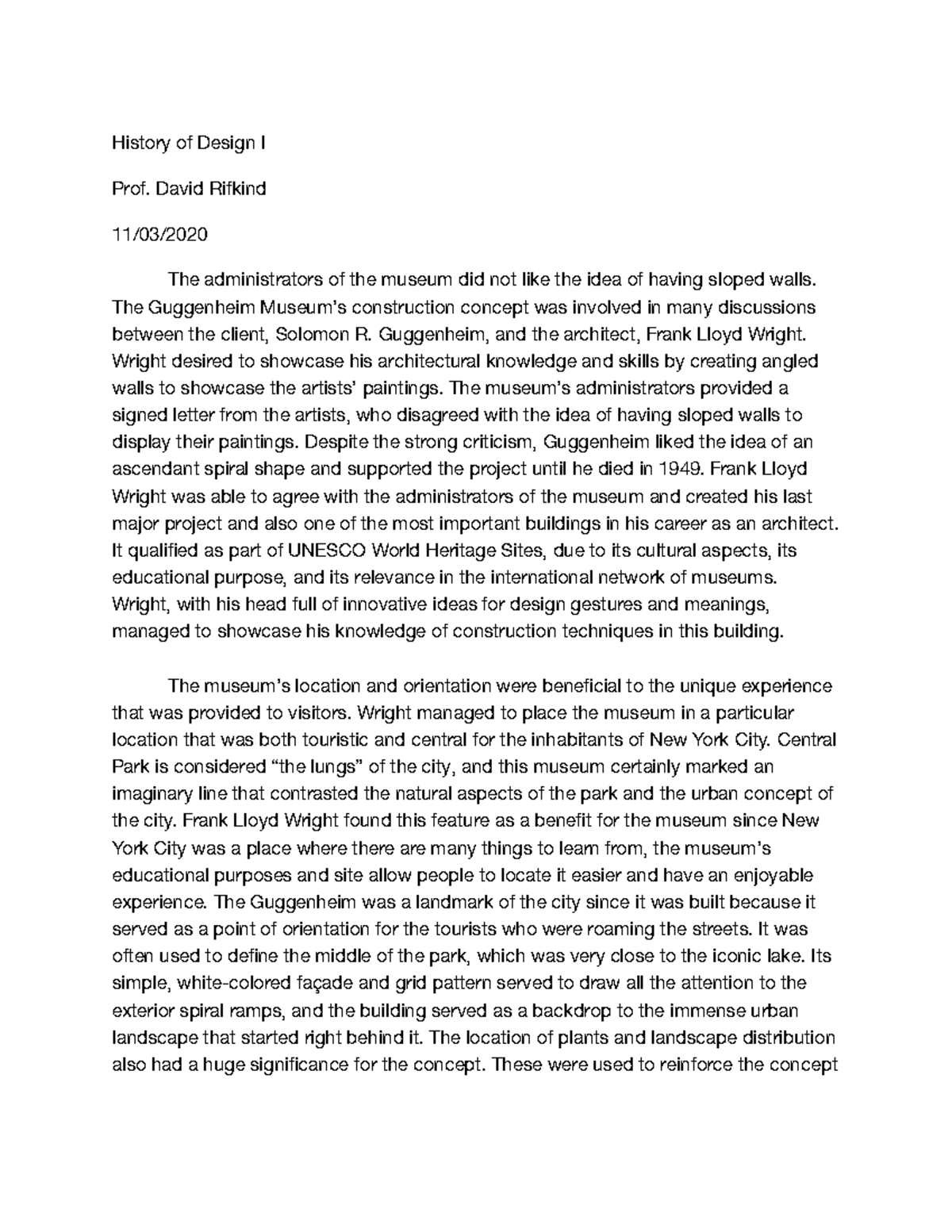 Analysis Essay - History I - History of Design I Prof. David Rifkind 11 ...