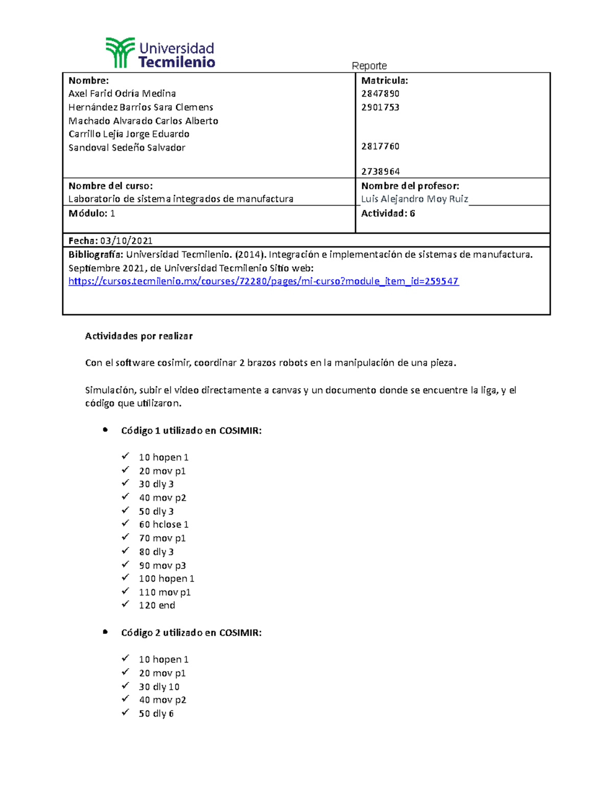 Actividad 6. LSIM - Equipo 1 - Reporte Nombre : Axel Farid Odría Medina ...