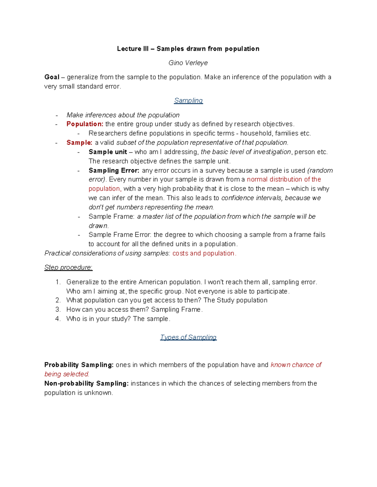 3. Sampling Inferential Statistics - Lecture III – Samples drawn from ...