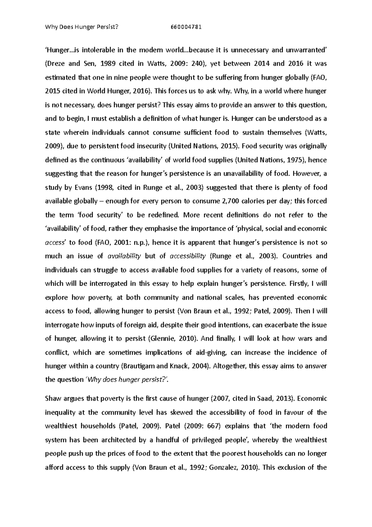 Hunger Essay To Submit - ‘Hunger.. intolerable in the modern world.. it ...