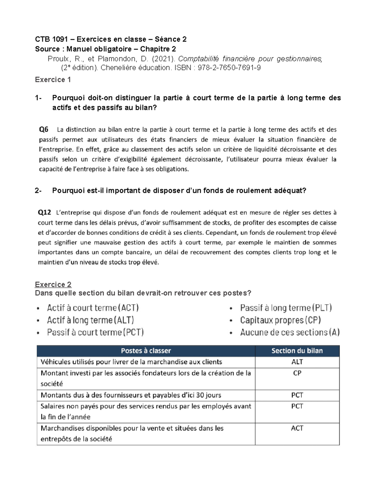 CTB 1091 2 Exercices en classe solutions - CTB 1091 – Exercices en ...