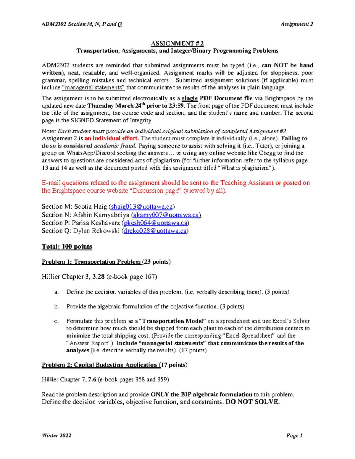 1. Assignment 2 Winter 2022 - ADM2302 - uOttawa - Studocu