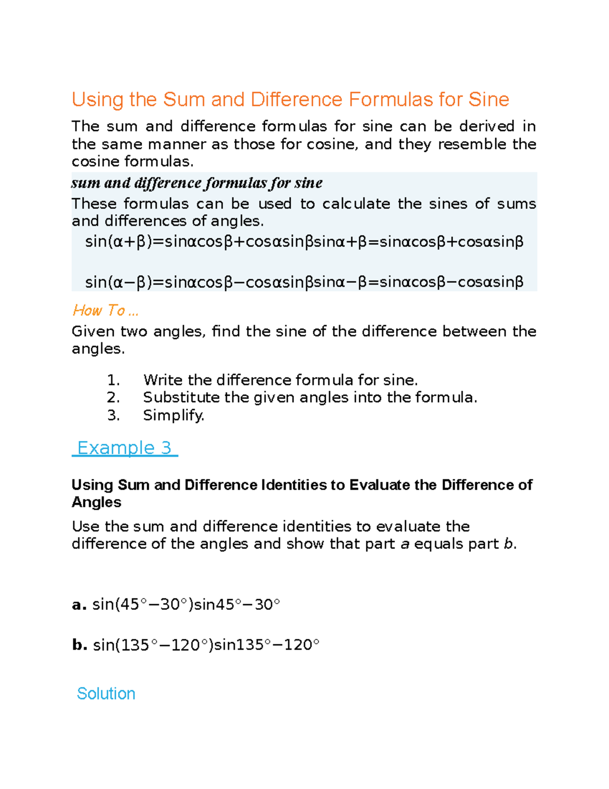 6-2 Reading and Participation Activities Sum and Difference Identities 2 - Using the Sum and ...