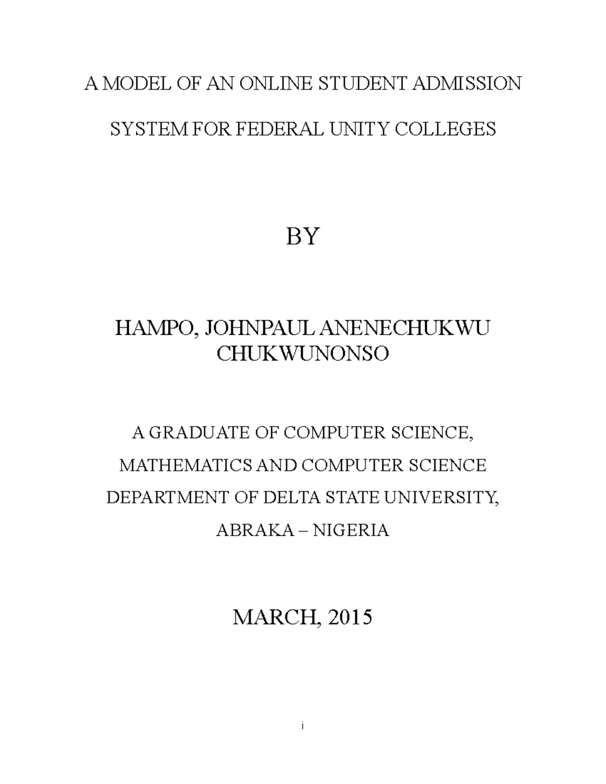A Model OF AN Online Student Admission System FOR Federal Unity ...