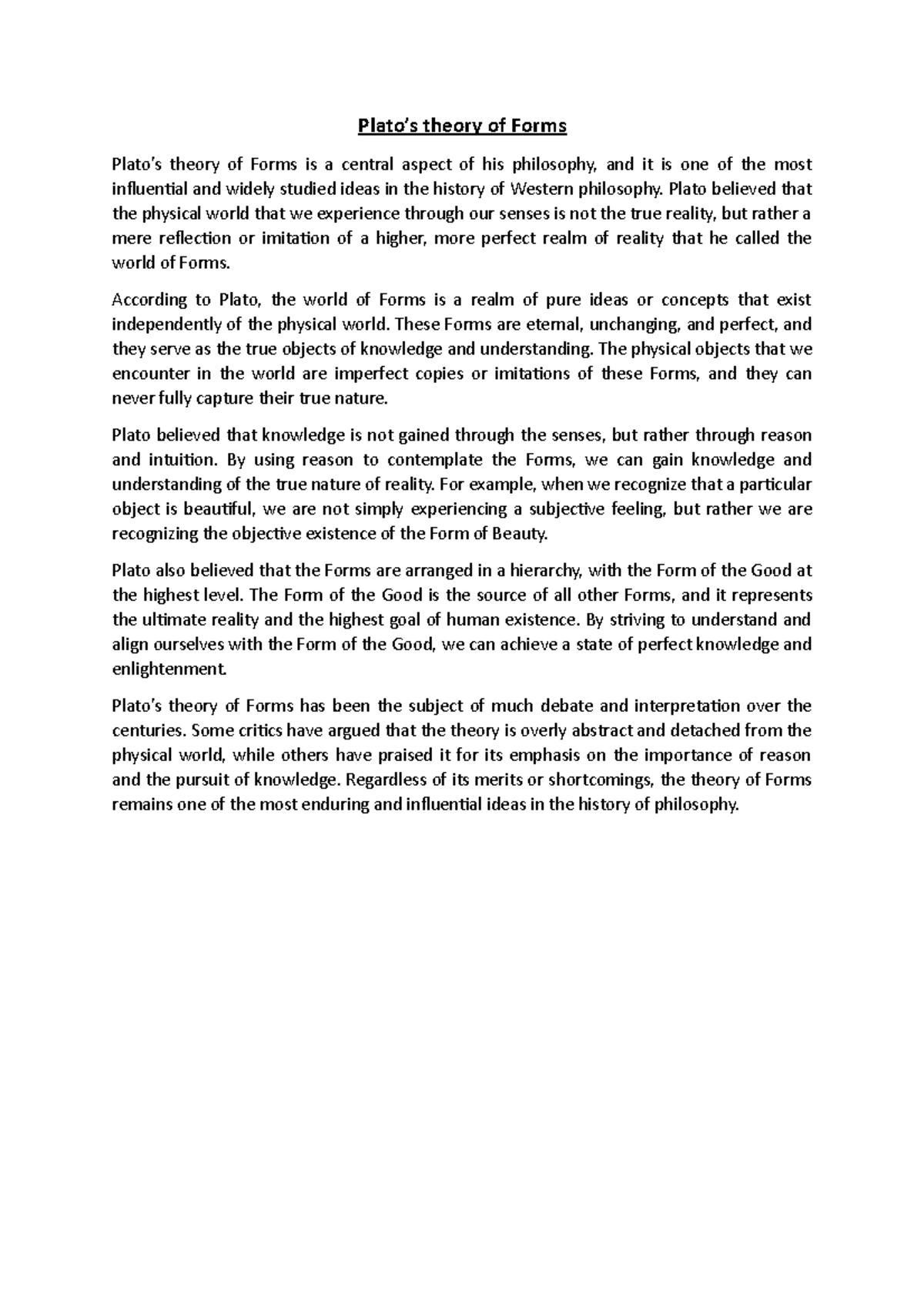 Plato's theory of Forms - Plato’s theory of Forms Plato’s theory of ...