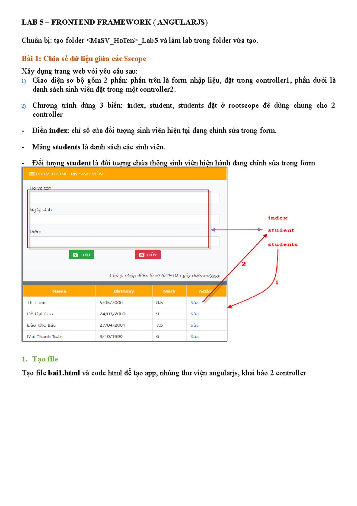 Web207-Lab5 - Front End Framework - LAB 5 – FRONTEND FRAMEWORK ( ANGULARJS) Chuẩn bị: tạo folder ...