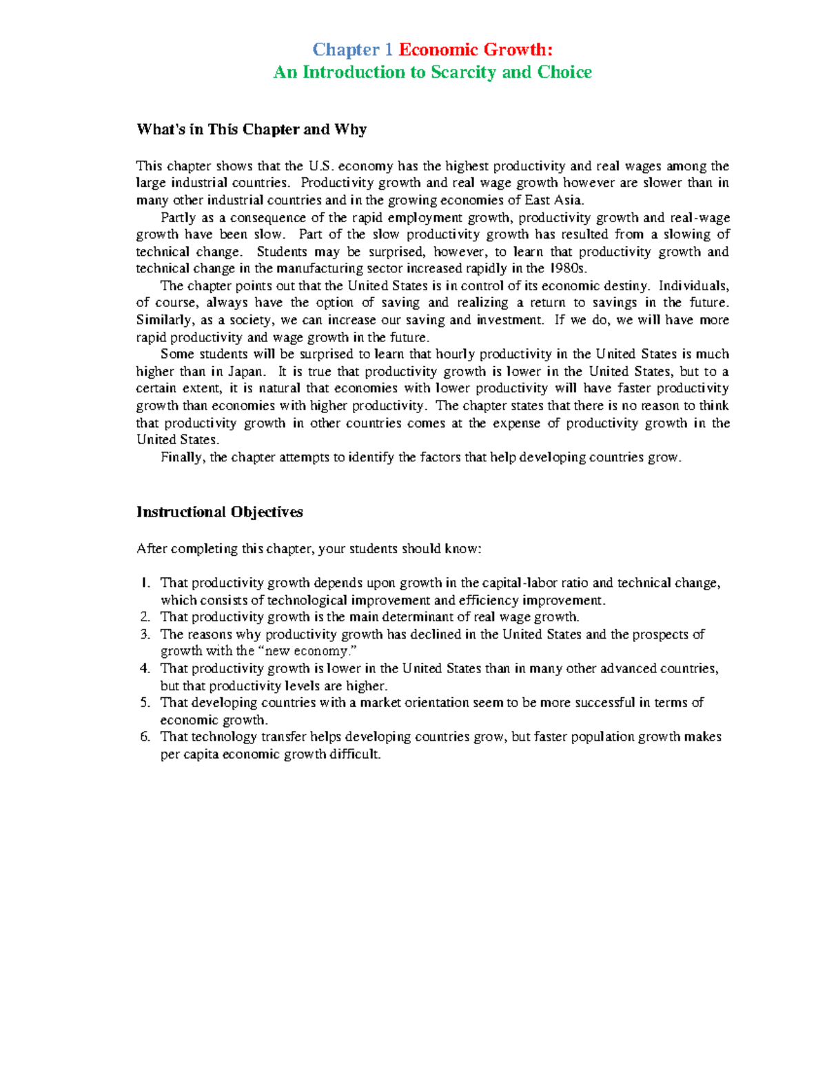 Ch01 Economic Growth An Introduction to Scarcity and Choice - Chapter 1 ...