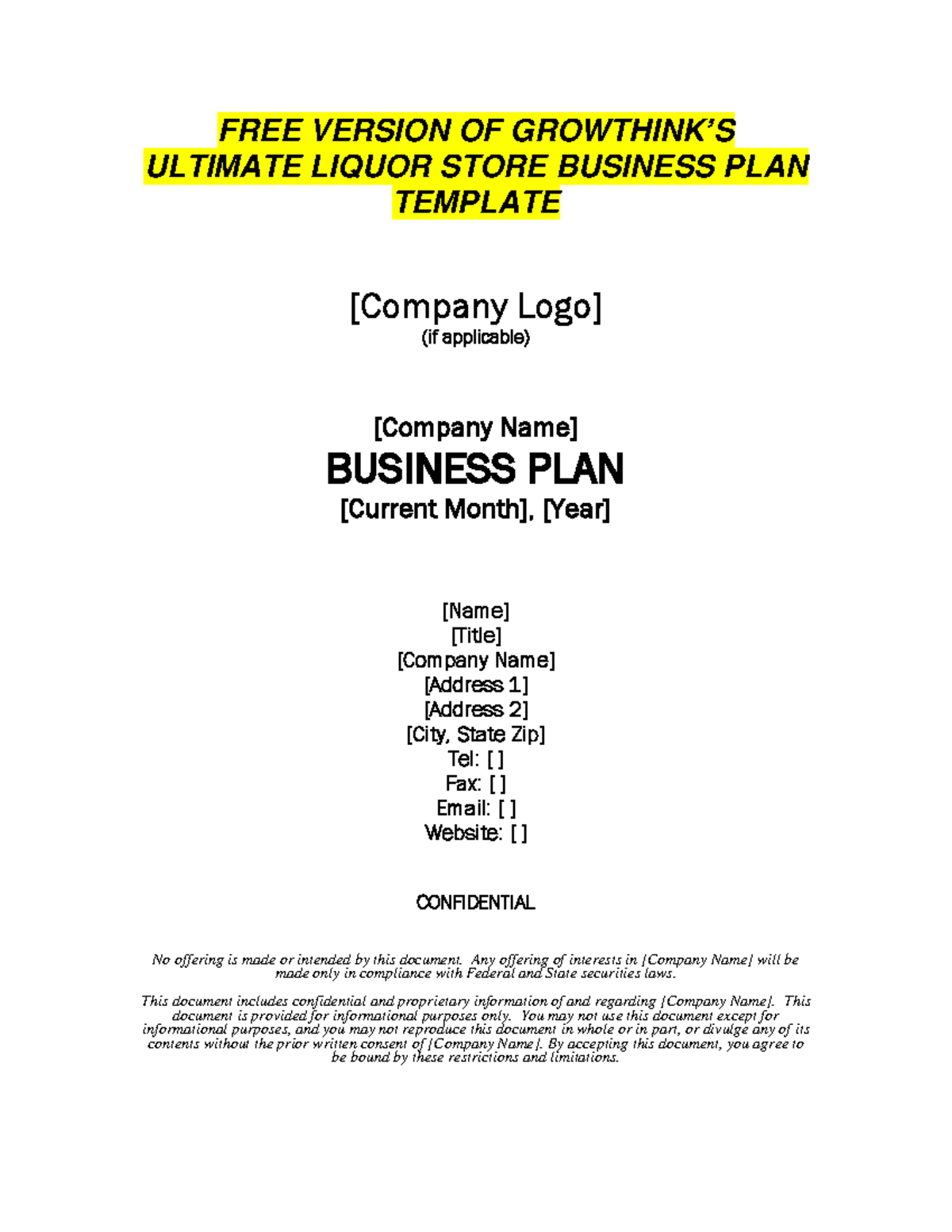 Free Version of Growthinks Liquor Store Business Plan Template - FREE ...