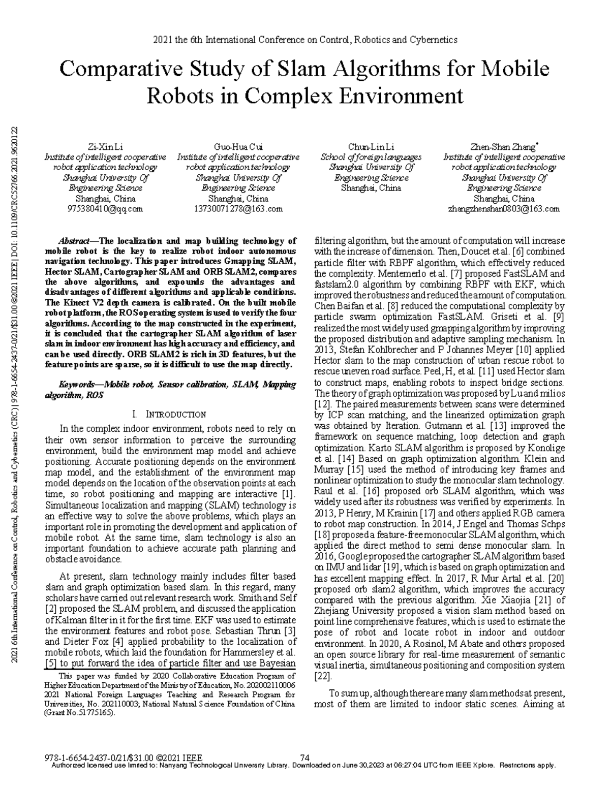 Comparative Study of Slam Algorithms for Mobile Robots in Complex ...