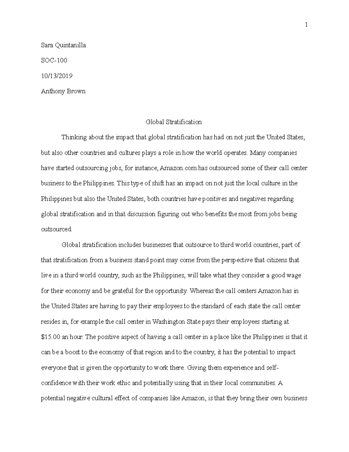 Globalization - Essay - SOC-100 - GCU - Studocu