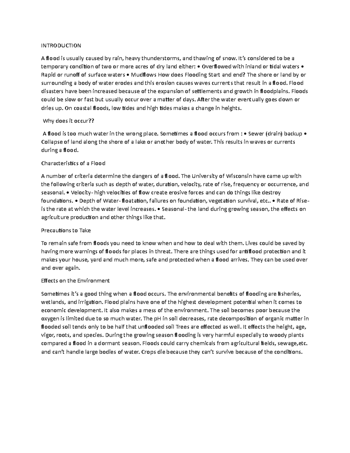 Flood main - INTRODUCTION A flood is usually caused by rain, heavy ...