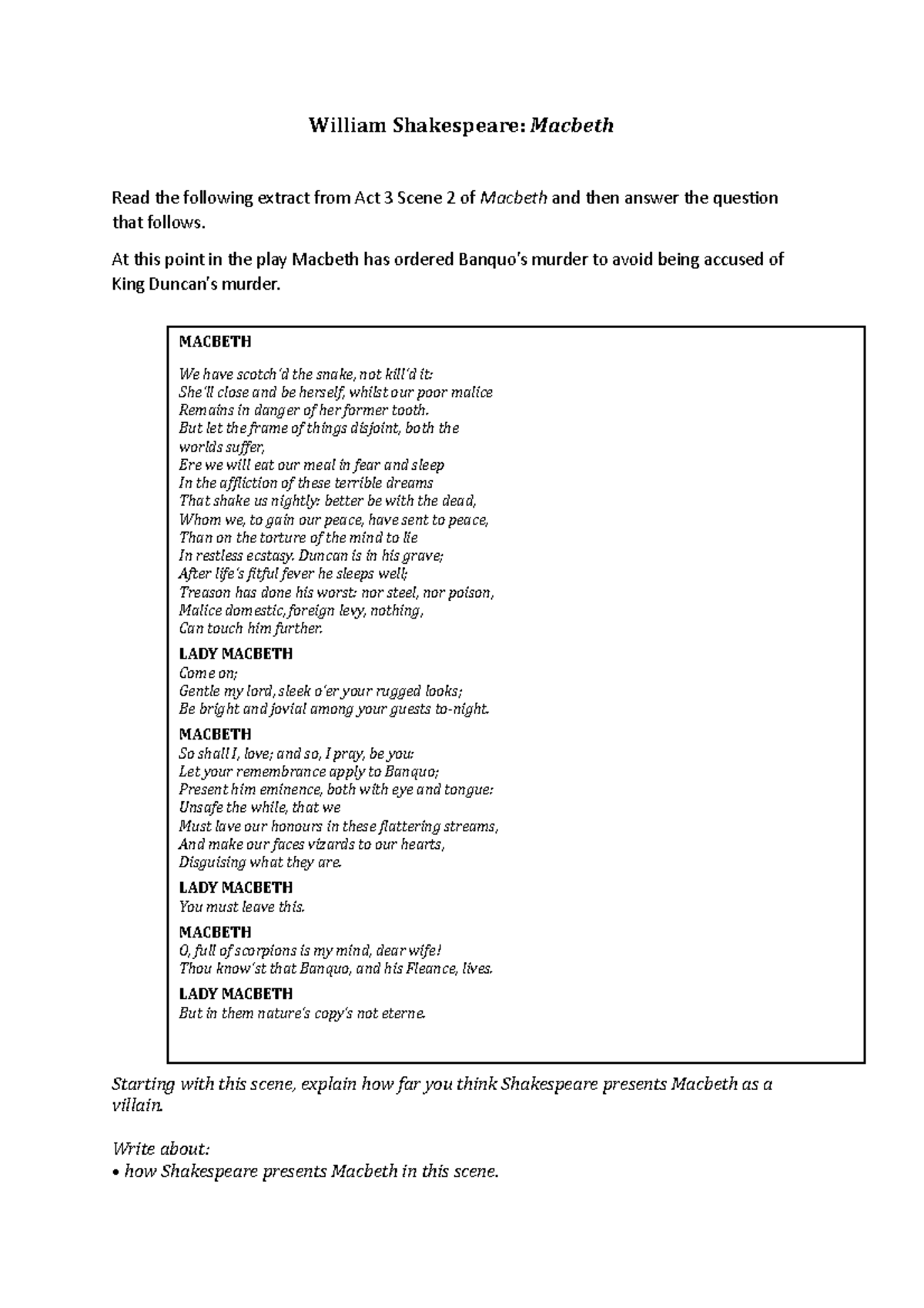 Macbeth as villain question - William Shakespeare: Macbeth Read the ...