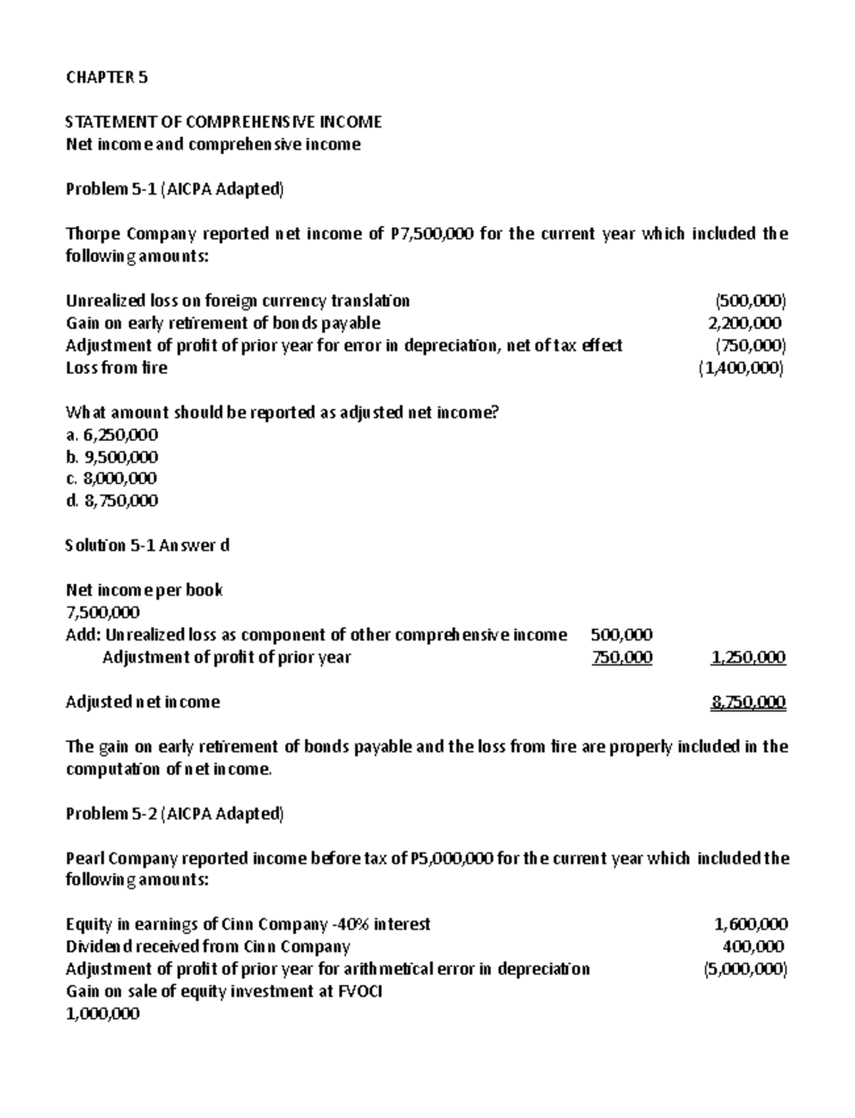 Scribd - Answer key - CHAPTER 5 STATEMENT OF COMPREHENSIVE INCOME Net ...