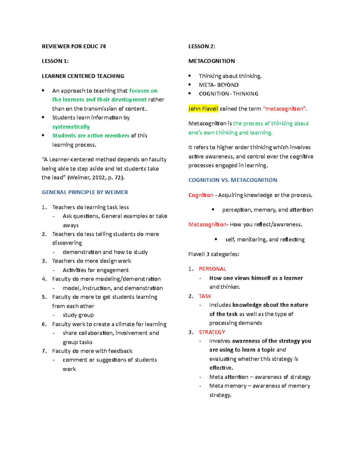 EDUC 70- 1ST NOTES. SECONDARY EDUCATION - REVIEWER FOR EDUC 70 LESSON 1 ...