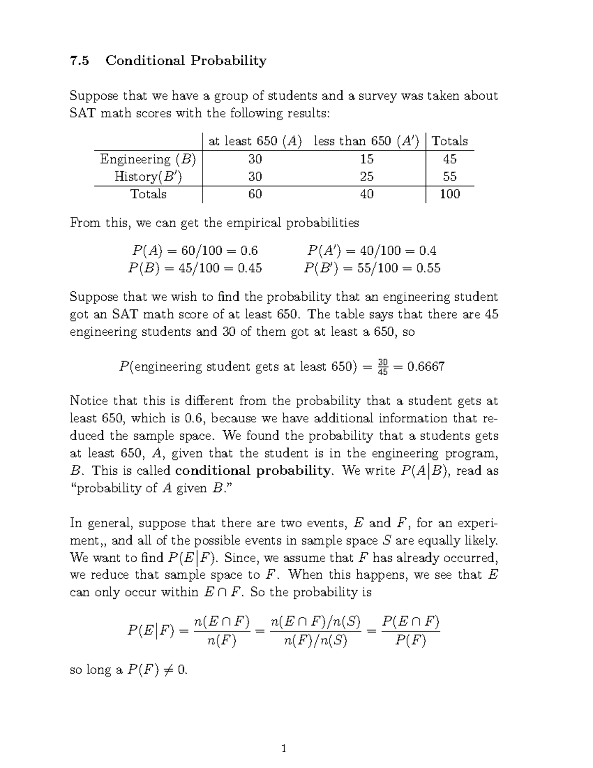 7.5 Conditional Probability - 7 Conditional Probability Suppose that we ...