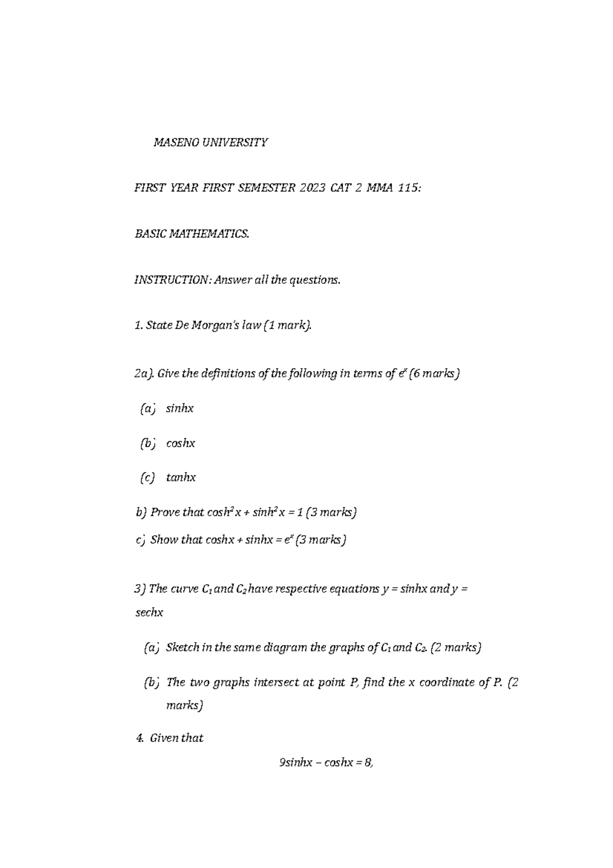 HEALTH ISSUES IN UNI - MASENO UNIVERSITY FIRST YEAR FIRST SEMESTER 2023 ...