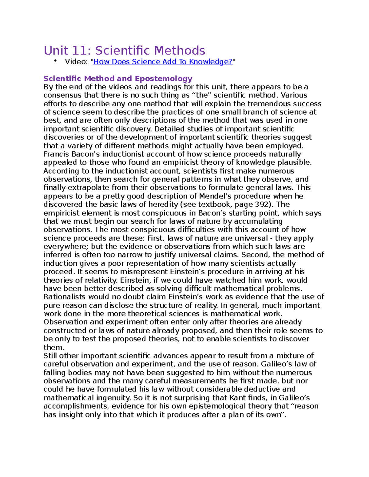 Unit 11 - Scientific Methods - Unit 11: Scientific Methods Video: "How ...