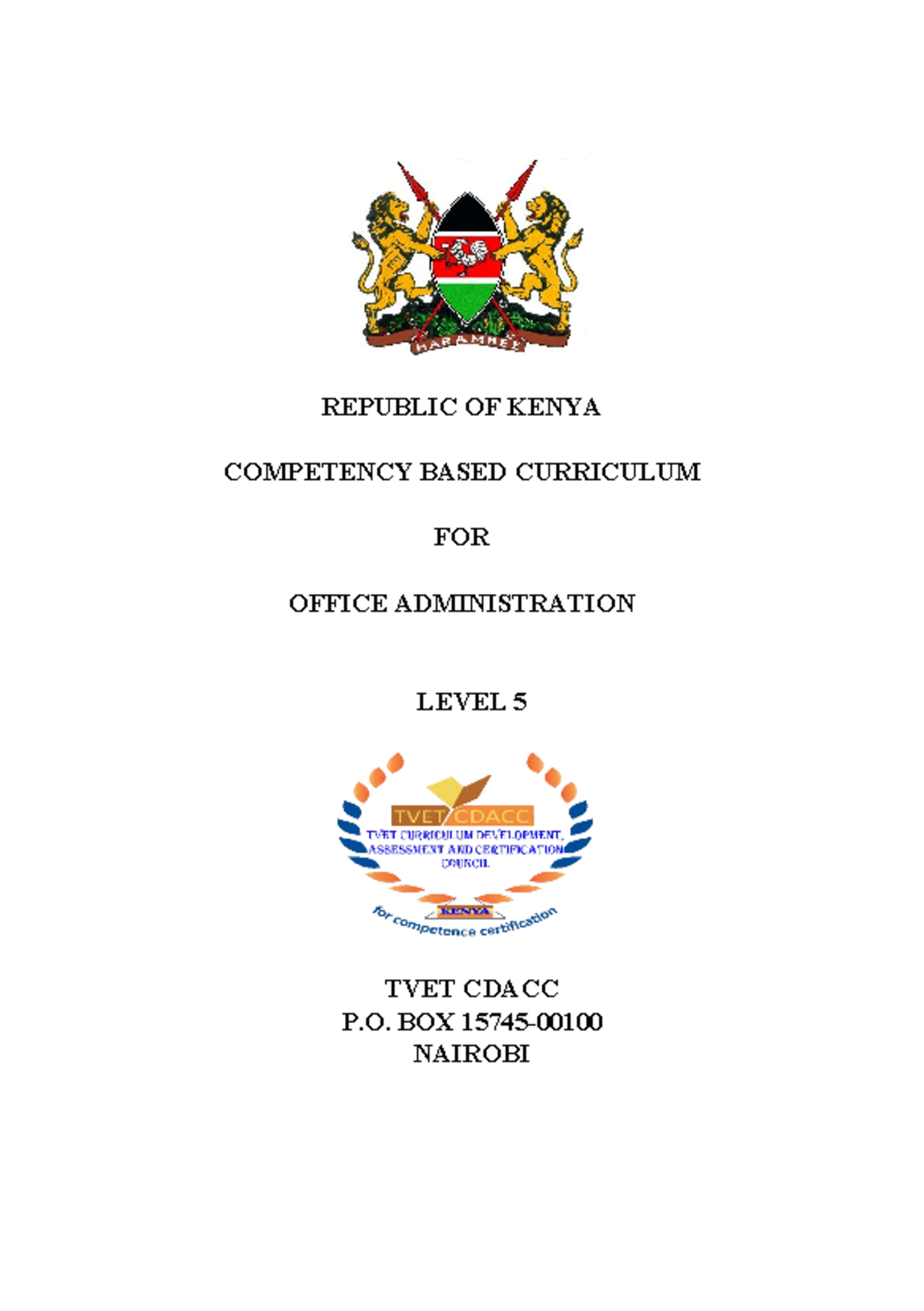 Curr- FOR Office Administration Level 5 D - REPUBLIC OF KENYA ...