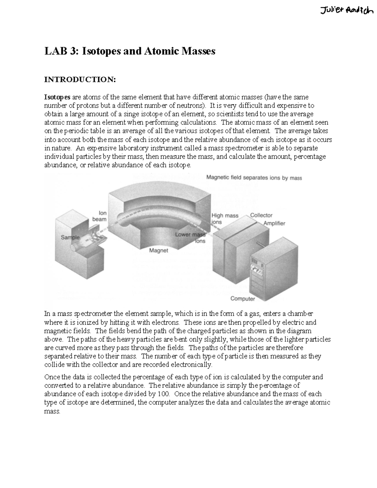 Lab 1 Isotopes and Atomic Mass - LAB 3: Isotopes and Atomic Masses ...