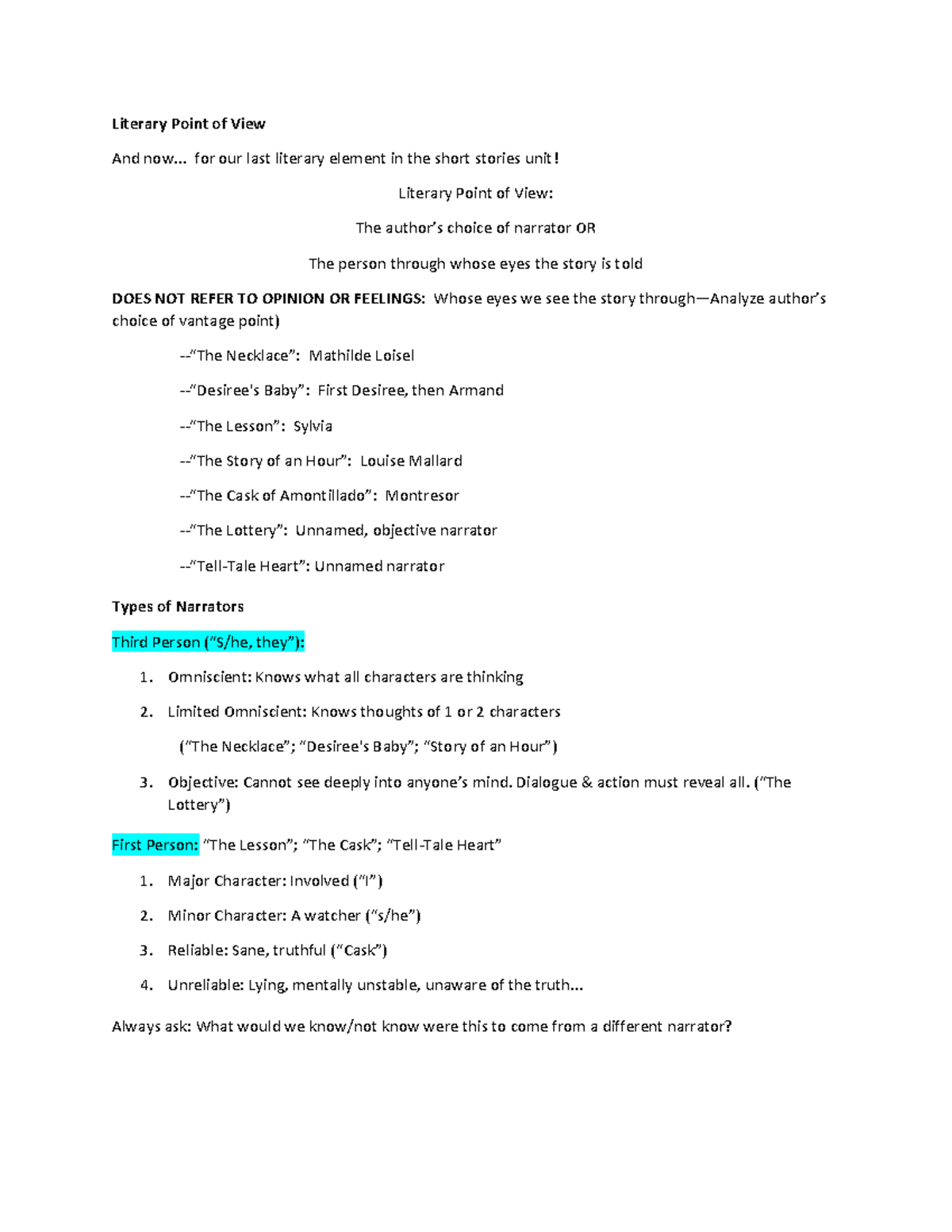 Literary Point of View - English Composition And Literature Lecture ...