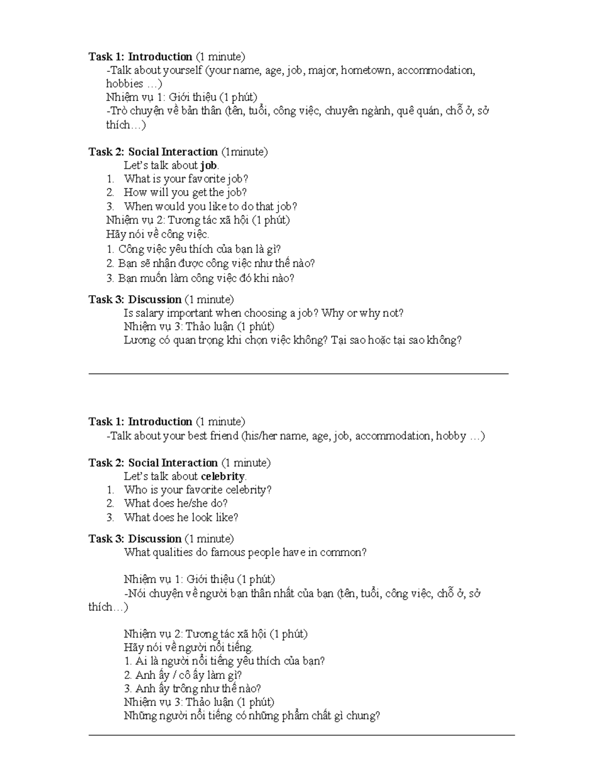 Review speaking - N60 - ádasdasd - Task 1: Introduction (1 minute ...