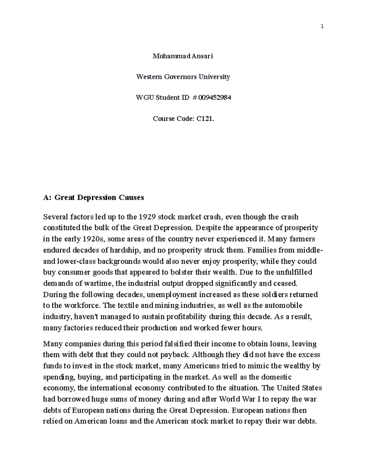 C121 task 4 update - Grade: A - Mohammad Ansari Western Governors ...