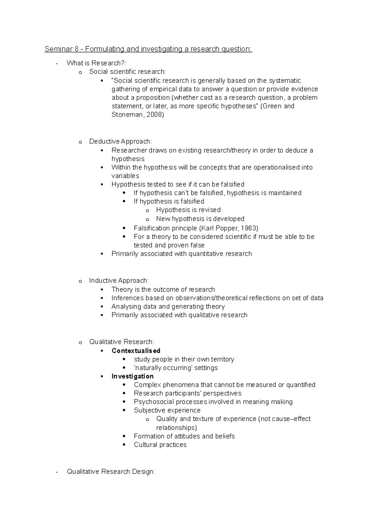 Seminar 8 - Formulating and investigating a research question - Why ...