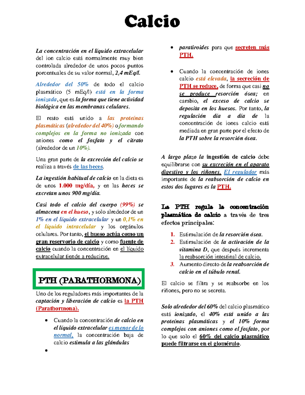 Calcio - apuntes - La concentración en el líquido extracelular del ion ...