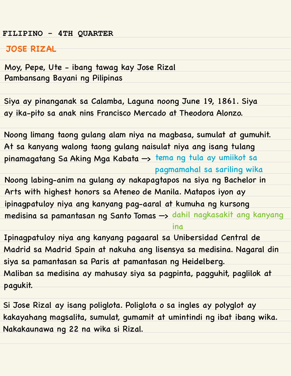 Impormasyon tungkol kay Jose Rizal - Studocu