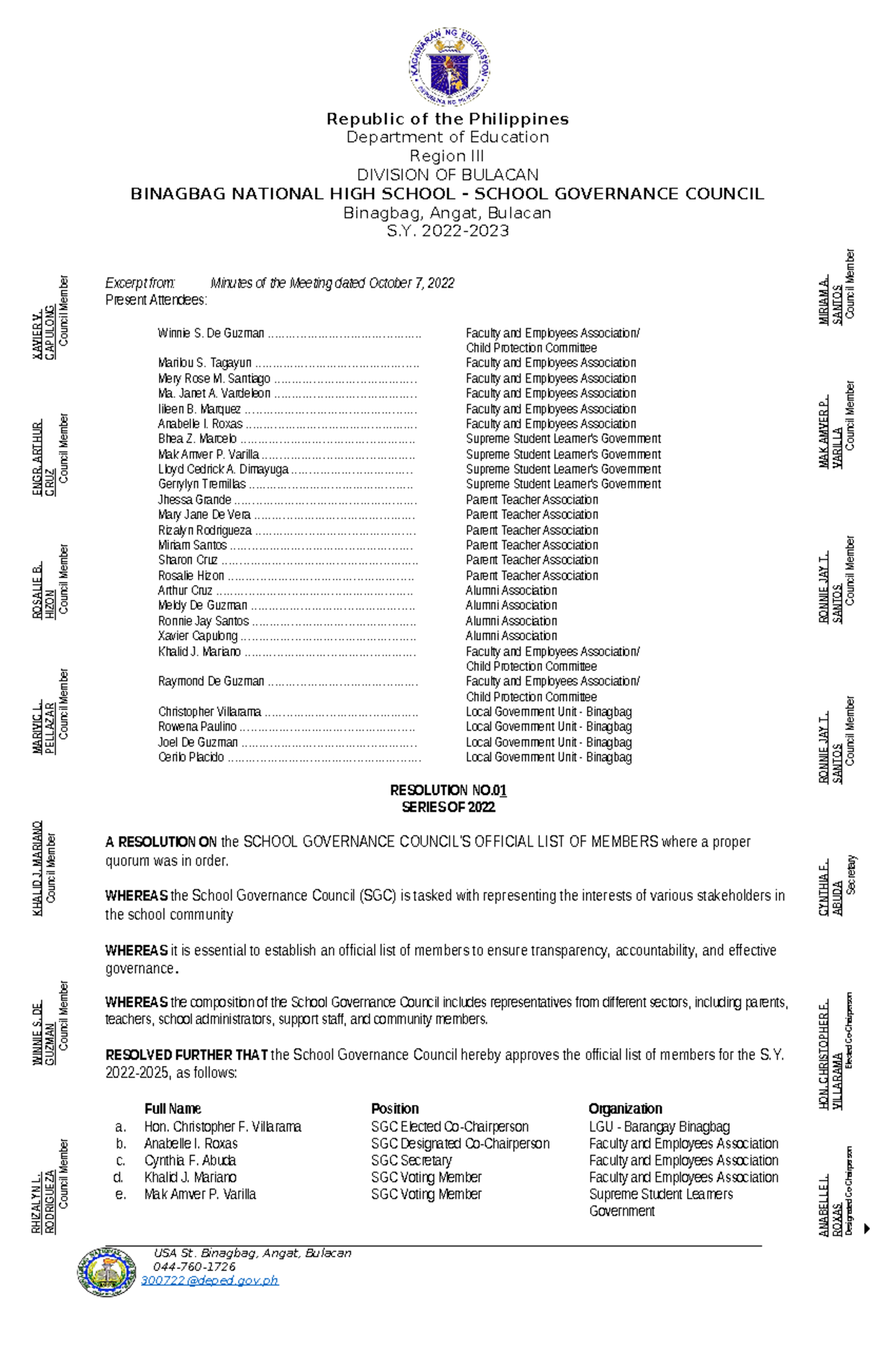 Resolution 1 SGC Official LIST OF Members - Republic of the Philippines ...
