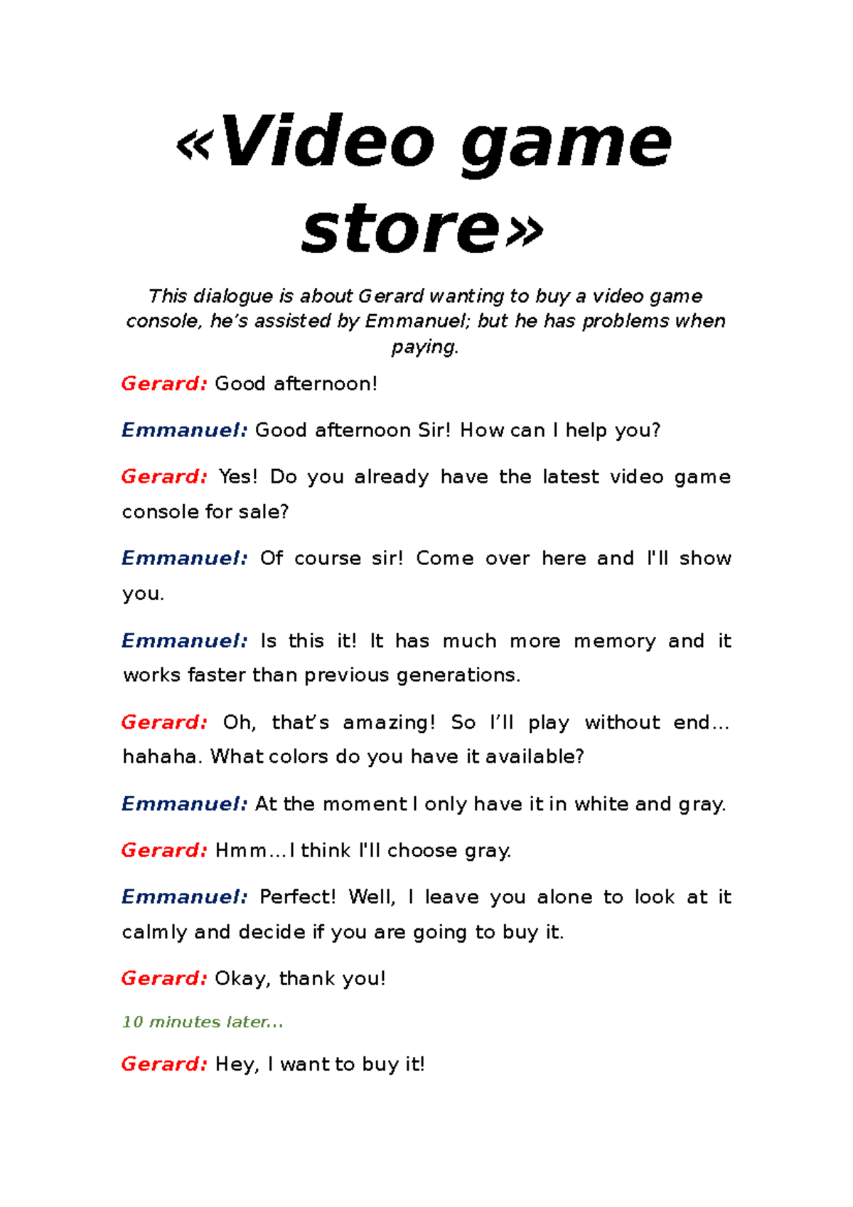 Shop at a video game store - «Video game store» This dialogue is about ...