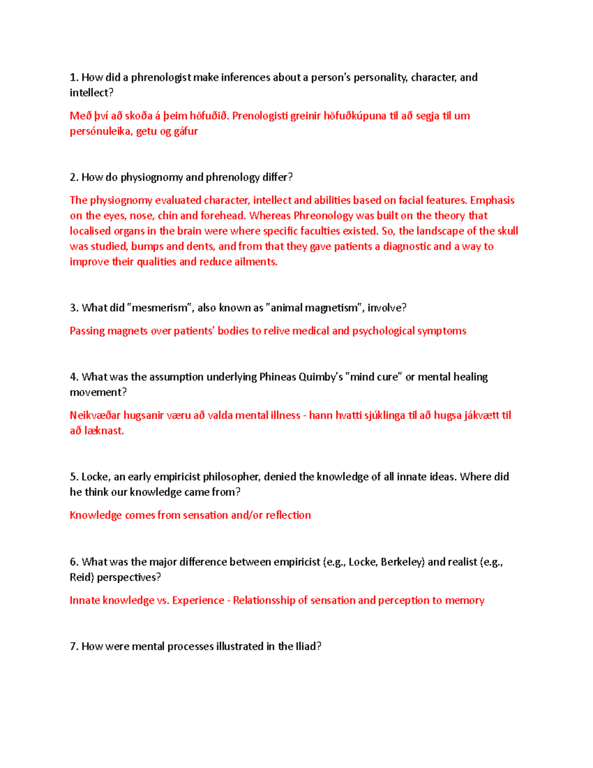 Kafli 1 - Key questions - How did a phrenologist make inferences about ...