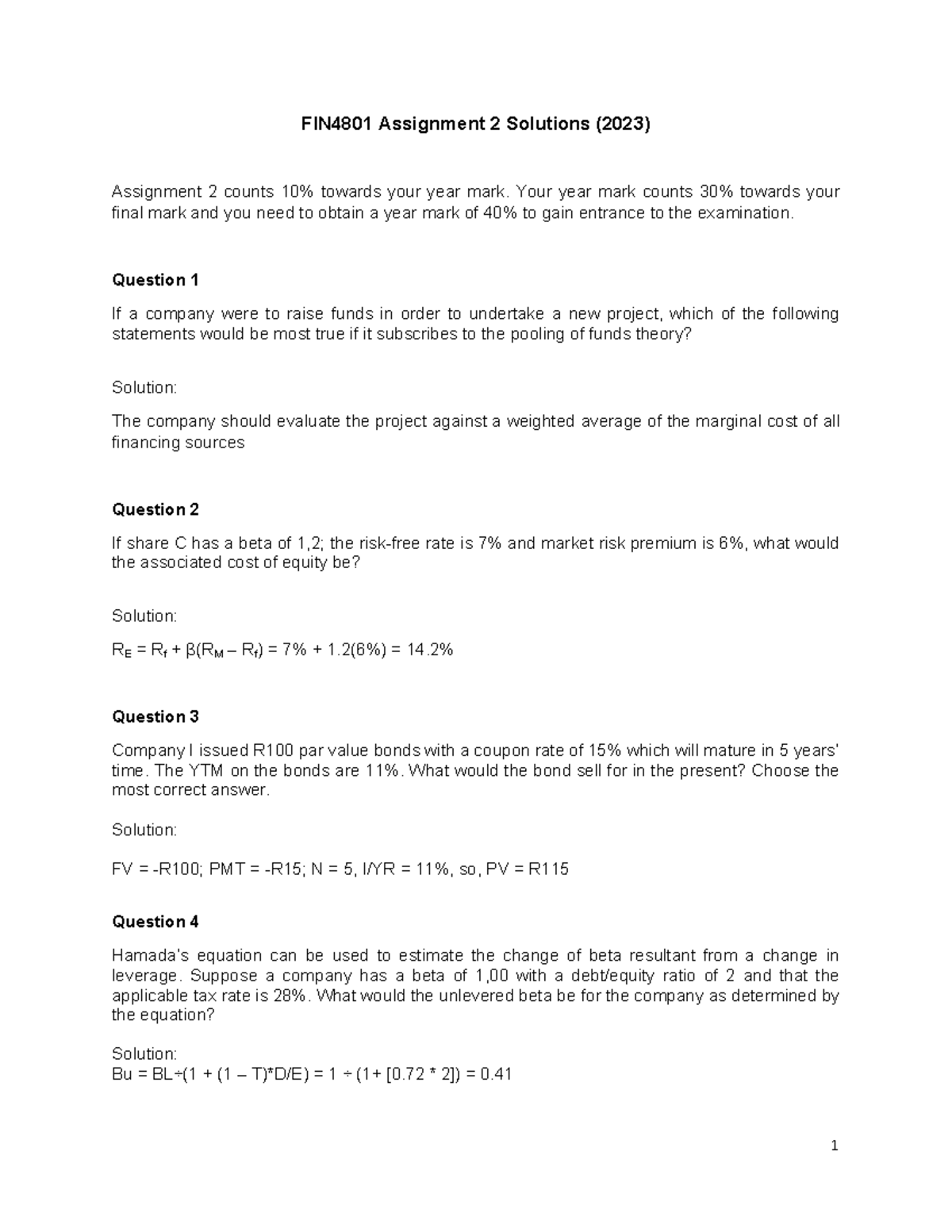 FIN4801 assignment 2 solutions my Unisa - 1 FIN4801 Assignment 2 ...