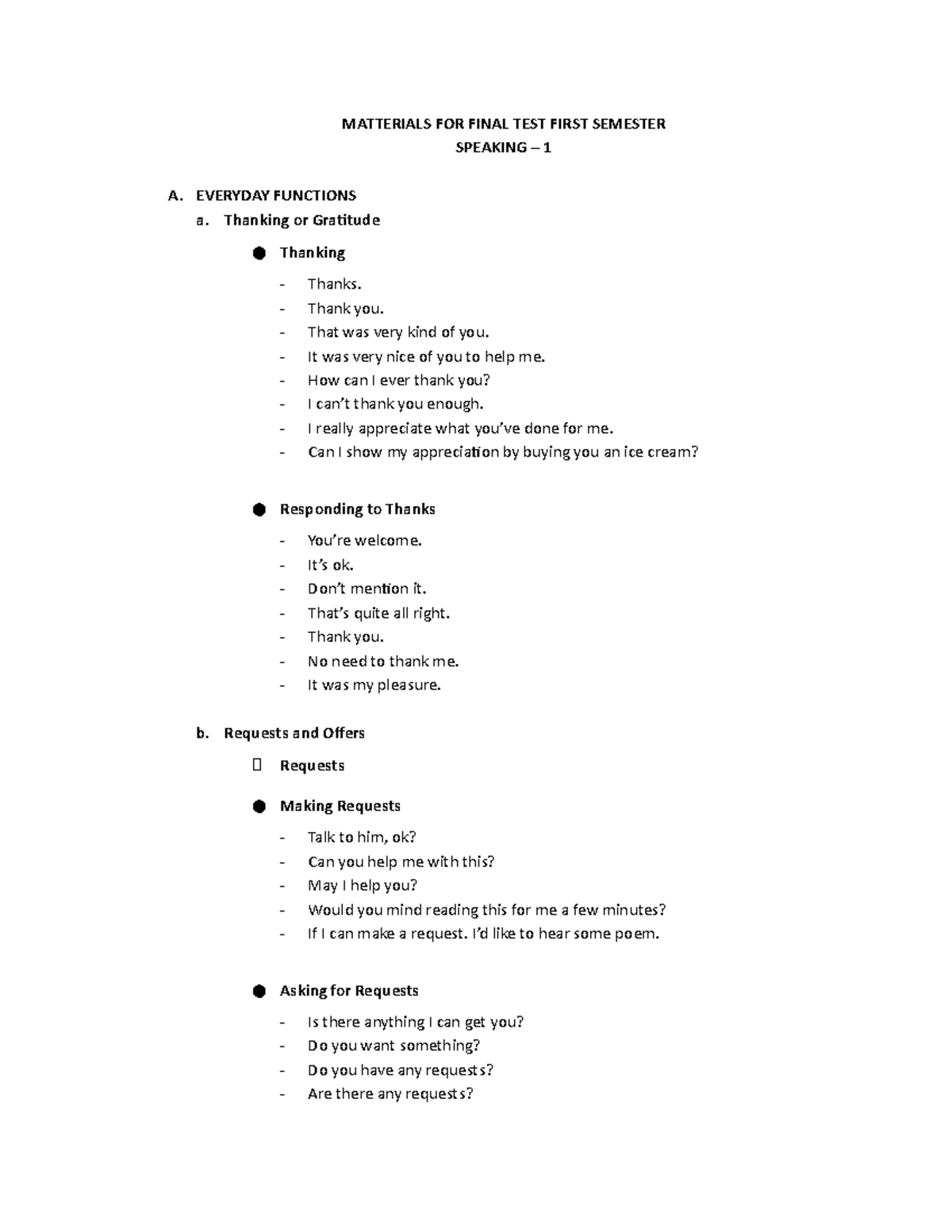 Speaking 1 - Final Test Summaries - MATTERIALS FOR FINAL TEST FIRST ...