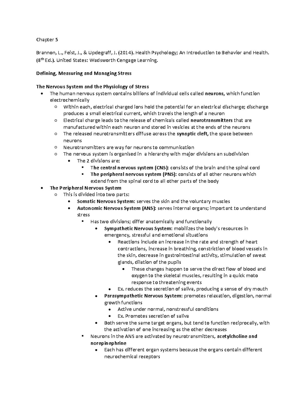 Psychology of Health and Health Care - Lecture notes - Chapter 5 ...