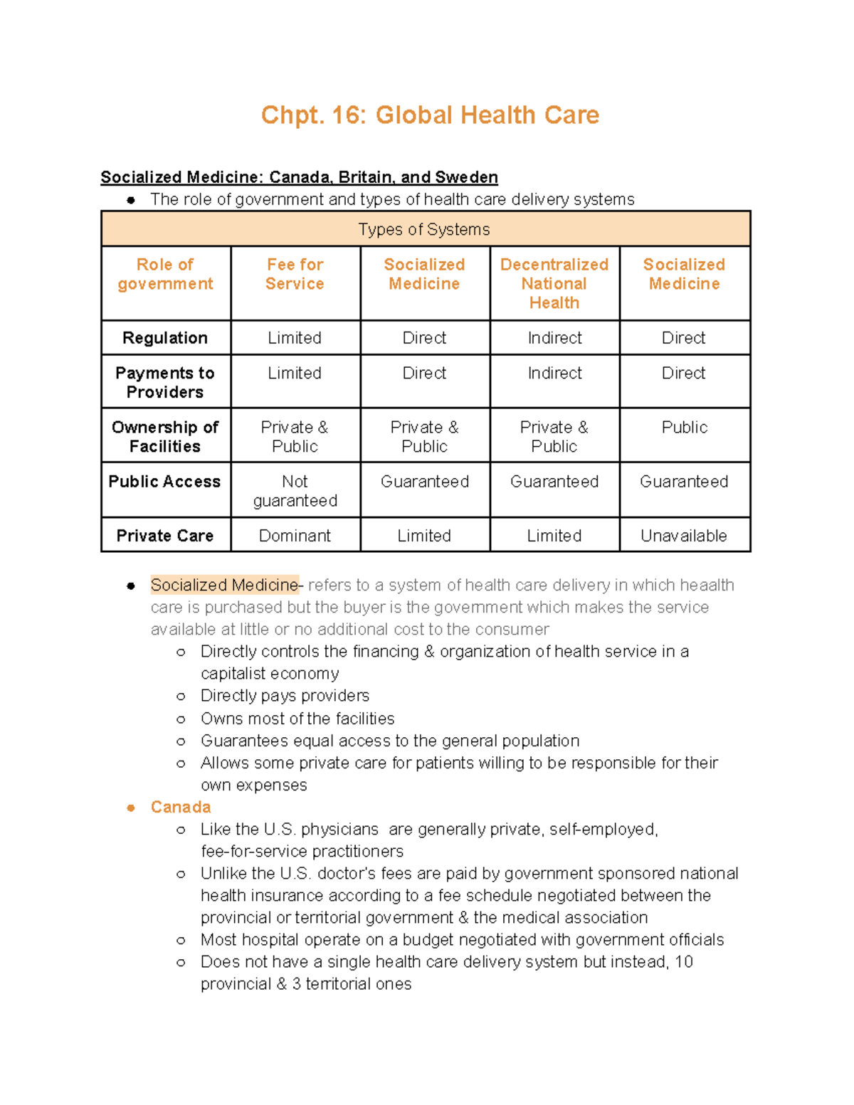 Chpt 16 notes-9 - chapter notes - Chpt. 16: Global Health Care ...