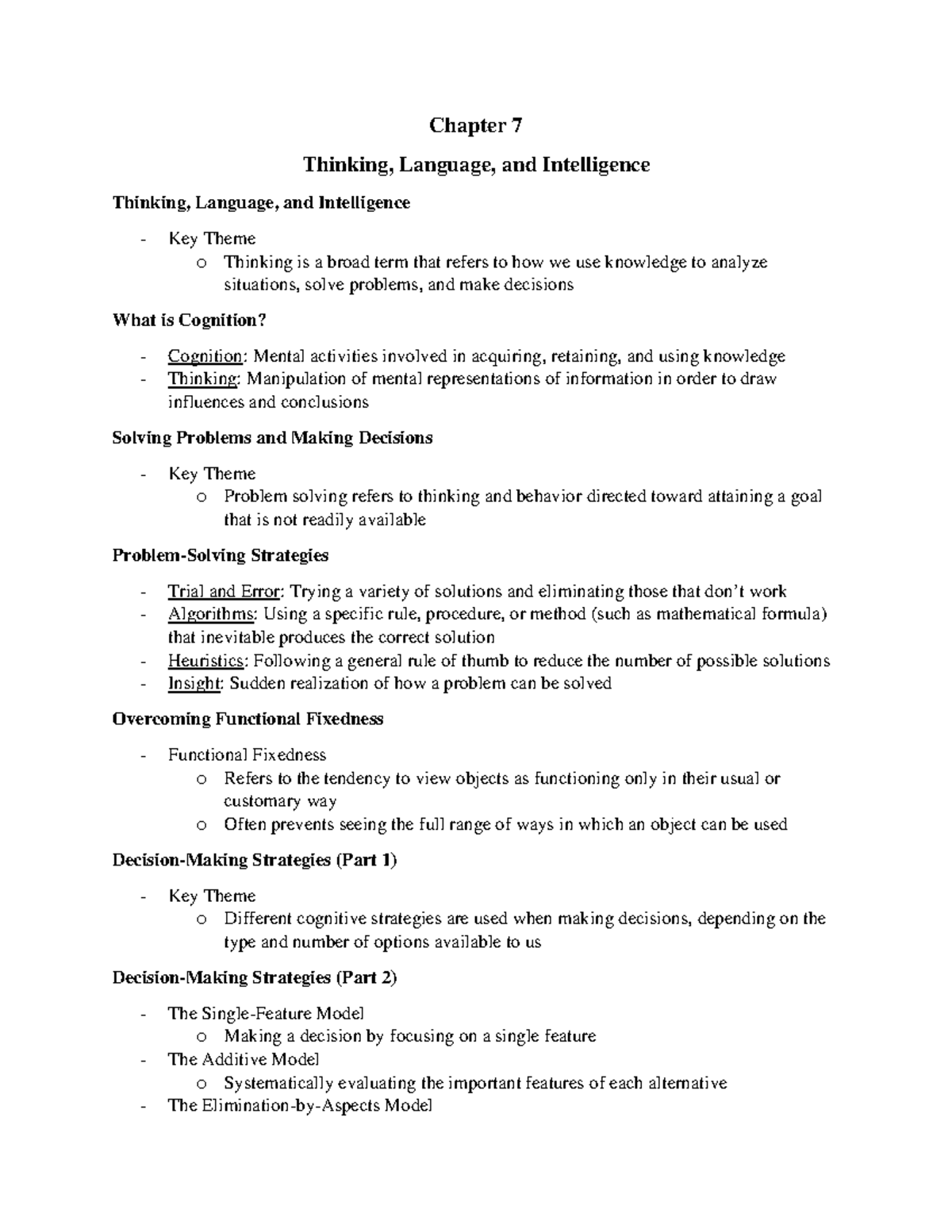 Psyc 201 Chapter 7 notes - Chapter 7 Thinking, Language, and ...