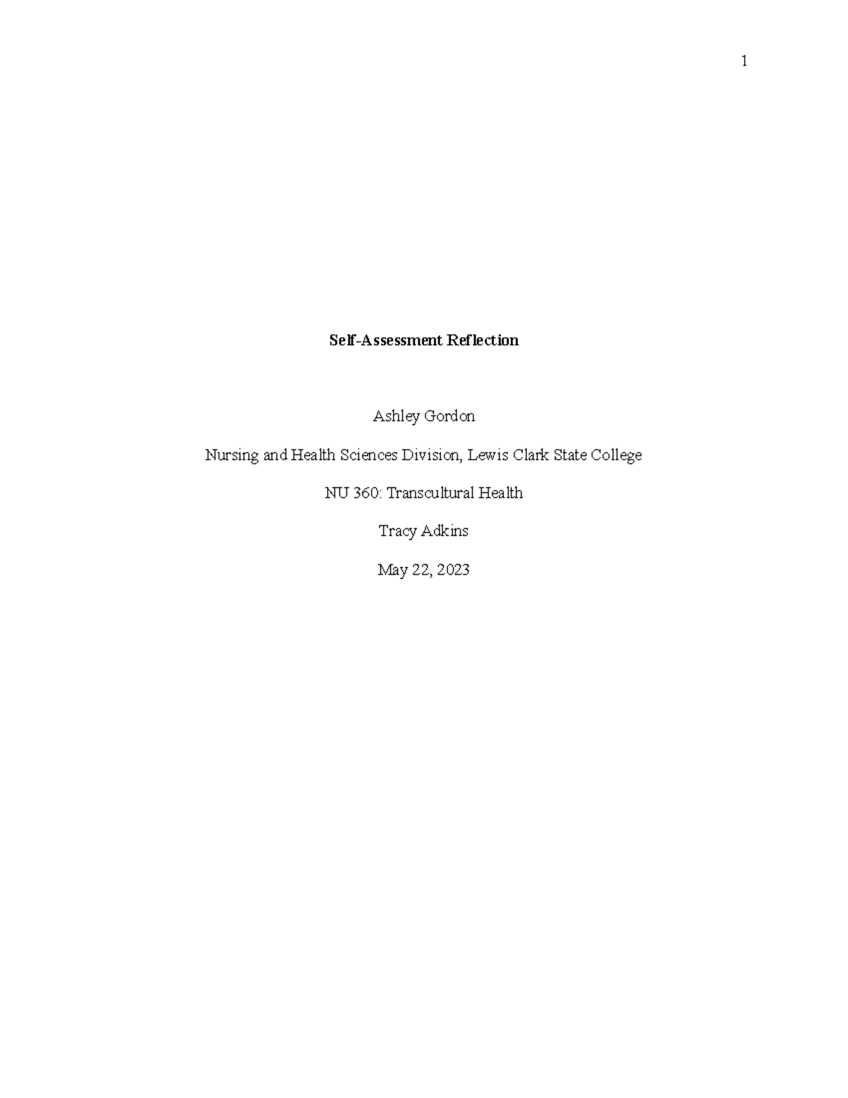 Self Assessment Paper - Assignment notes. - Self-Assessment Reflection ...