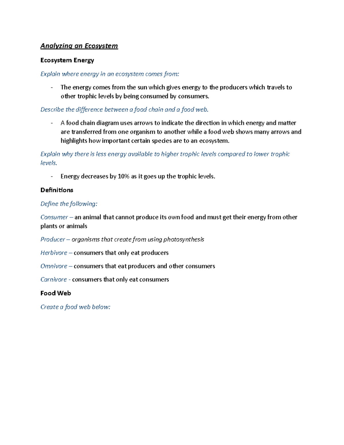 Analyzing an Ecosystem - Analyzing an Ecosystem Ecosystem Energy ...