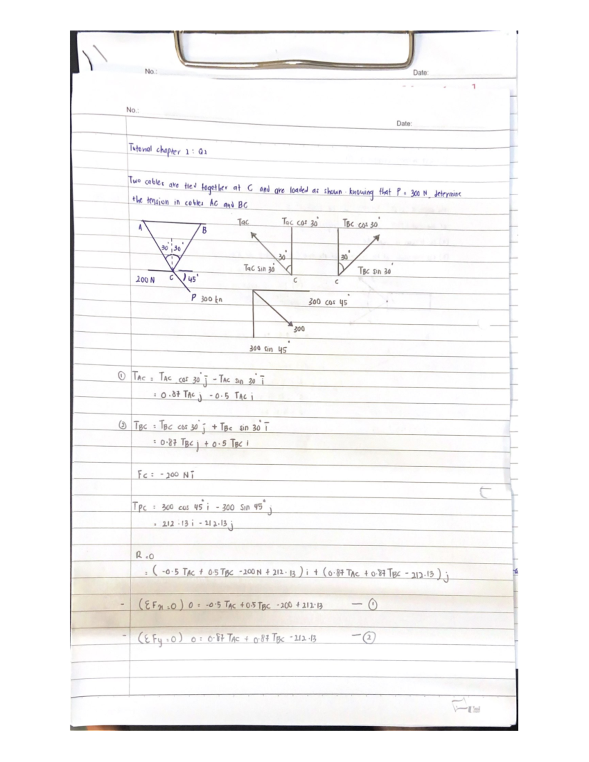 Tutorial Chapter 2 - 11 No.: Date: 1 No.: Date: Tutorial chapter 1 : Q2 Two cables are Hew ...
